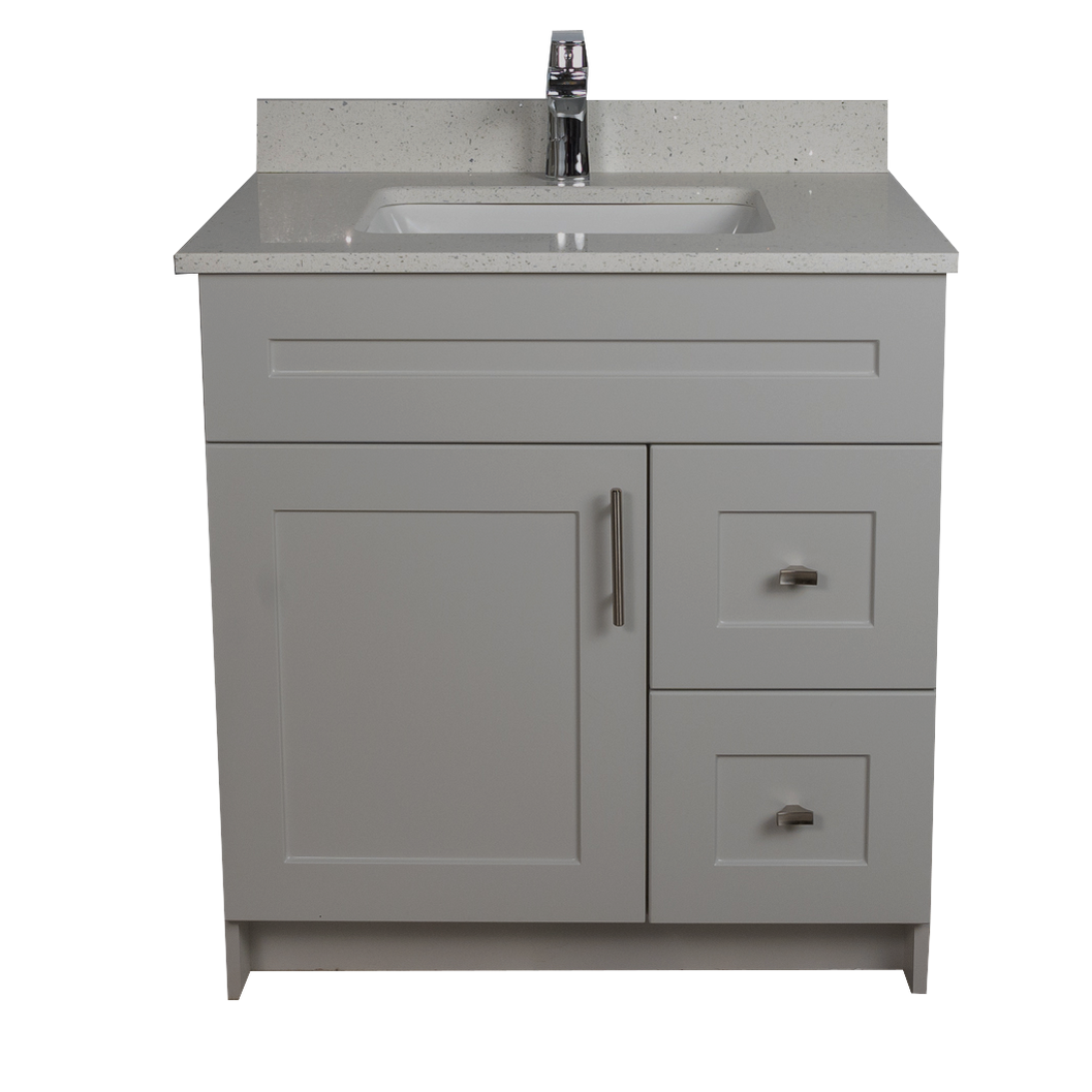 30" MDF - Right Side Draw - Light Grey - Shaker Doors - Softclose Hard ...